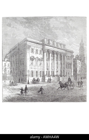 An engraving of Goldsmiths Hall, London UK scanned at high resolution ...