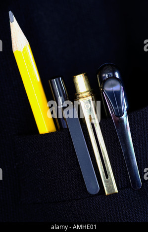 Pens Pencils in Suit Pocket Stock Photo - Alamy