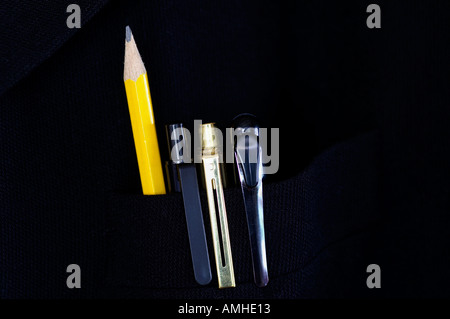 Pencils and Pens in a suit jacket pocket Stock Photo - Alamy