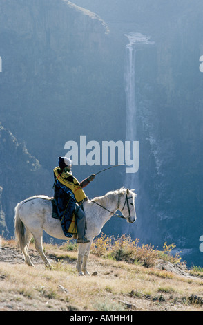 SOUTH AFRICA LESOTHO A Basotho tribesman on a Basotho pony in southern ...