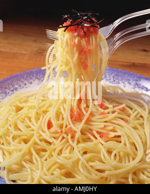 Spaghetti with spicy cod roe Stock Photo - Alamy