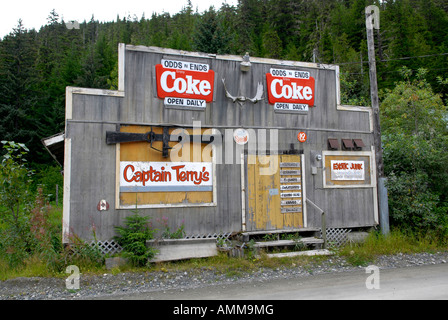 United States, Alaska, Hyder, historic border station, obelisk marks ...