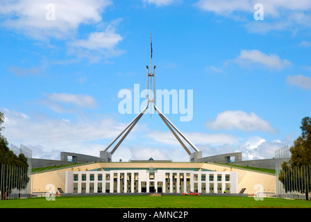 The facade of the Federal Parliament Building, Canberra, Australian Capital Territory, Australia ...