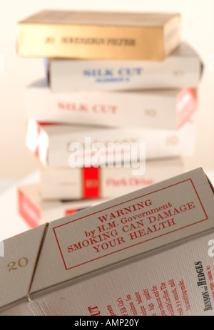 Health Warnings on Old Cigarette Packets Stock Photo - Alamy