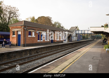 Passenger train waiting at platform at Goring and Streatley railway ...