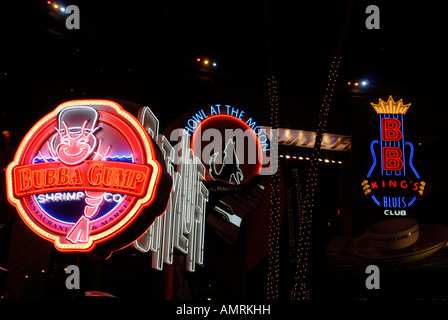 A neon lit Universal City Walk at Universal Studios, Hollywood ...