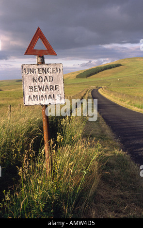 A roadsign in the remote Scottish Border hills of Liddesdale warns ...