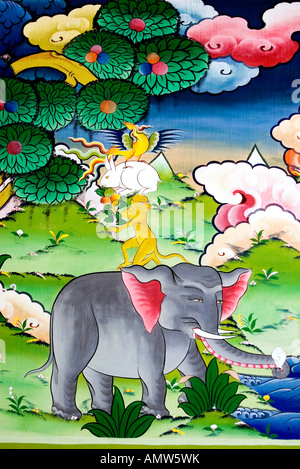 Four Harmonious Friends or Thuenpa Puen Zhi, Buddhist Painting, Punakha ...