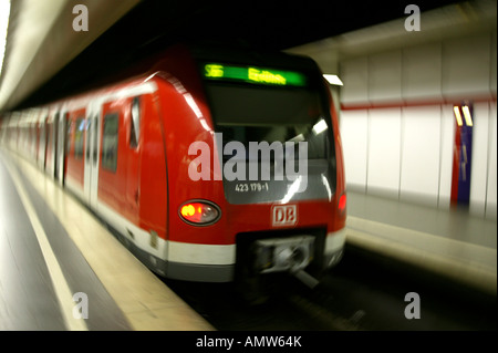 german subway metro train arrive underground station Stock Photo - Alamy