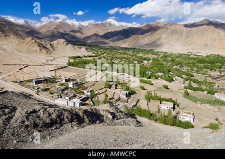Panorama over Leh and the Indus Valley to the Indian Himalayas, Ladakh ...
