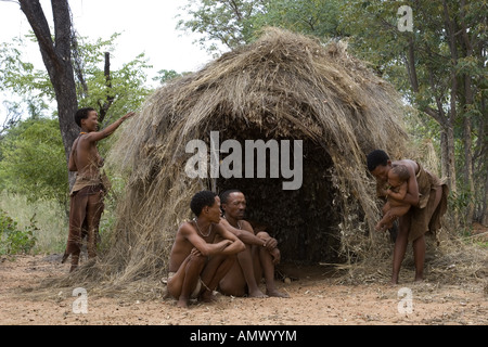 bushman family with children in the village, Namibia Stock Photo - Alamy