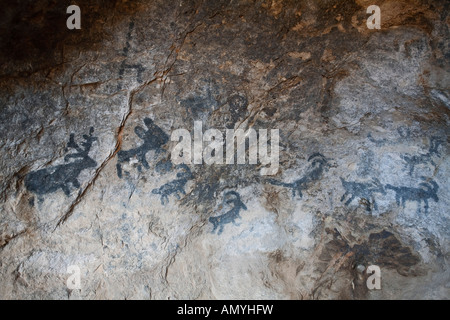 Painted rock art pictographs in the Great Gallery, an ancient rock art ...