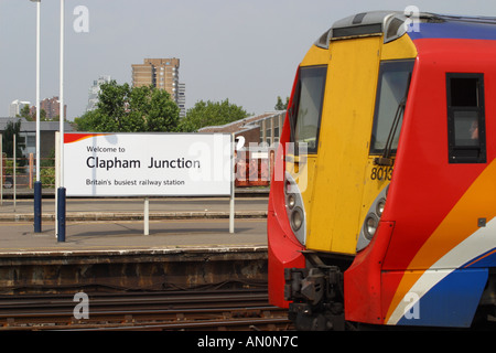 Clapham Junction railway station sign, London, England, UK Stock Photo ...