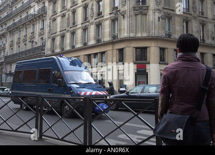 Bus full of riot police Paris France Stock Photo - Alamy