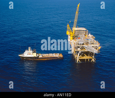 Australia. Bass Strait. Off shore oil and gas field and rig at sunrise ...