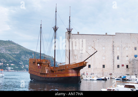 The Karaka 16 century galleon replica boat in the old harbour Dubrovnik ...