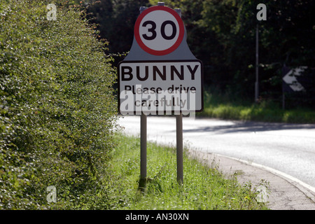 signpost for the village of Bunny, just outside Nottingham. Thirty ...