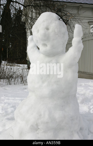 snowman with hair and hands up Stock Photo - Alamy