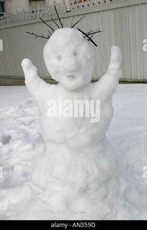 snowman with hair and hands up Stock Photo - Alamy