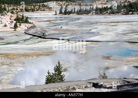 Boardwalk crossing Porcelain Basin, Norris Geyser Basin, Yellowstone ...