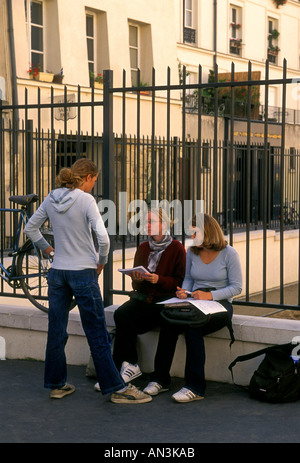 French high school students schoolgirls talking chatting getting ...