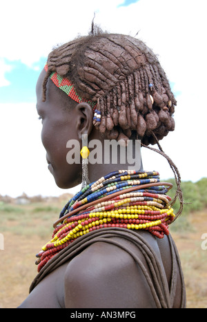Young woman outside Galeb tribe hut , Omorate, Omo Valley, Ethiopia ...