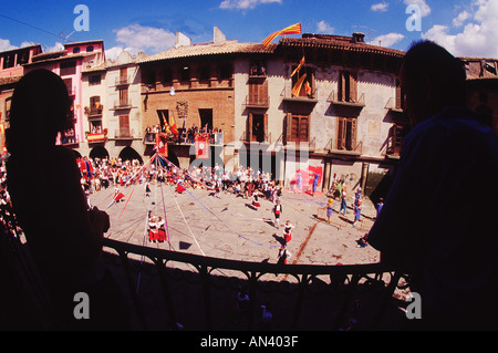 Spain Huesca Fiestas of Graus traditional dance on Plaza Mayor Stock ...