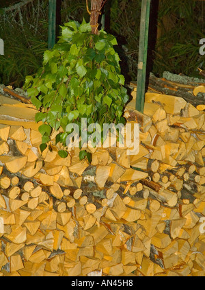 Traditional Finnish Birch tree sauna whisk also known as vihta on vasta ...