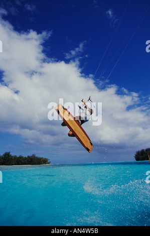 French Polynesia, Tahiti, kite boarding, parasailing, at Tahiti Stock ...