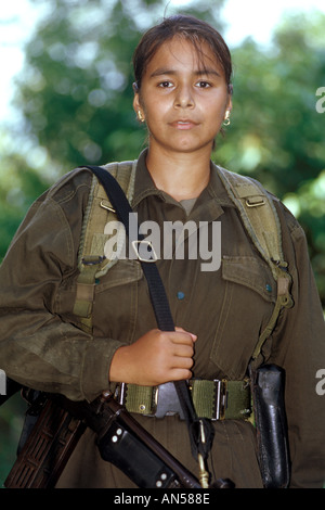Armed female soldier of the Revolutionary Armed Forces of Colombia FARC ...