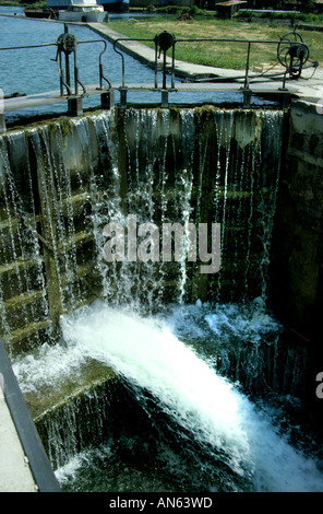 Lock water canal river lockgate flotatie France French Stock Photo - Alamy