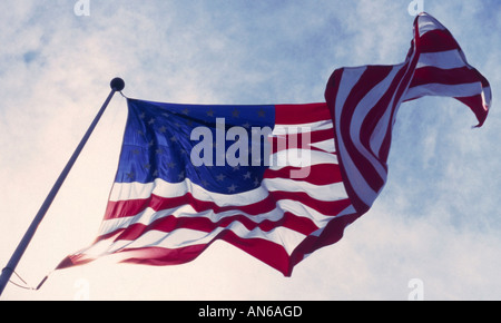 Horizontal american flag blowing rippling and flapping in the wind ...