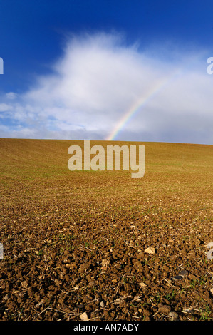 Rainbow over countryside, Region Auvergne, France, Europe Stock Photo ...