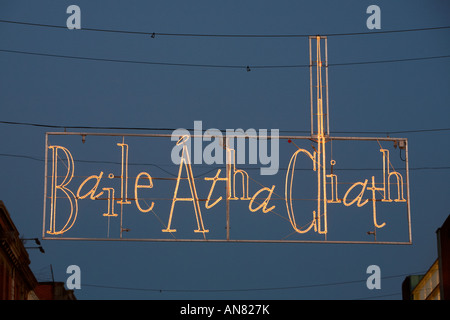 illuminated baile atha cliath sign and shoppers on Earl Street pre christmas Dublin Republic of ...