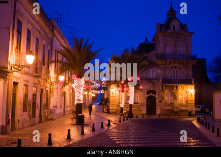 Portugal Algarve Christmas lights of Faro city centre at night Stock ...