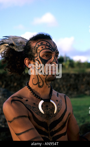Native warrior and costume Easter Island during Tapati Festival Rapa ...