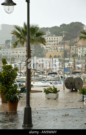 Torrential rain storm at Port de Soller Majorca Balearic Islands Spain ...