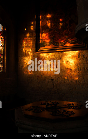 Light coming through a stained glass window viewed from the outside on ...