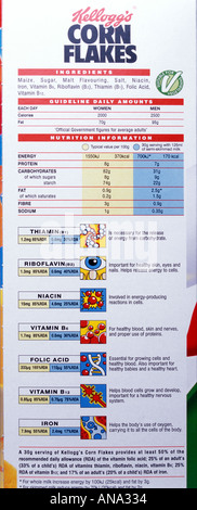 nutrition information on a cornflakes packet Stock Photo - Alamy