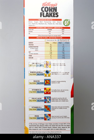 nutrition information on a cornflakes packet Stock Photo - Alamy