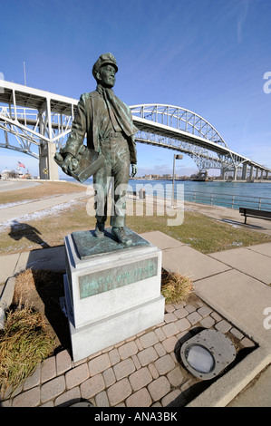 Thomas Edison Statue at boyhood home of Port Huron Michigan with Blue ...