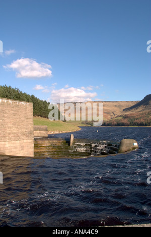 Overflow bellmouth in Dovestone reservoir with water at high level and ...