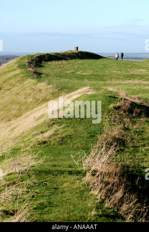 Burrough Hill Iron age hill fort earthworks and ramparts on the skyline ...