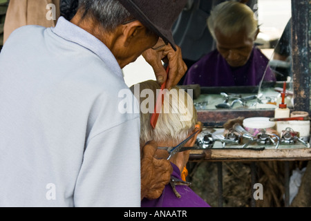 Barber Cutting Man Hair Yogyakarta Java Indonesia Stock Photo - Alamy