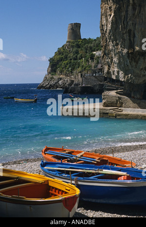 Italy Campania Amalfi Coast Vallone di Praiano harbour beach fishing ...