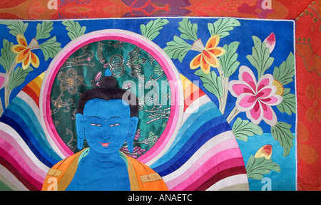 Modern Buddhist textile thanka style hanging crafted from small Stock ...