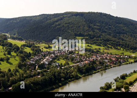aerial view of Eberbach at the Neckar, Germany, Baden-Wuerttemberg ...