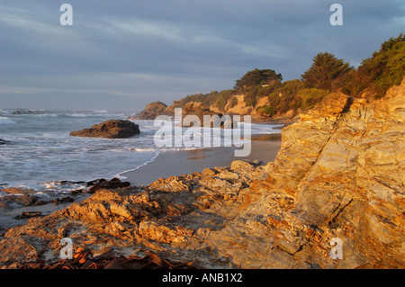Sunrise at the east coast near the town Brighton, Dunedin, South Island ...