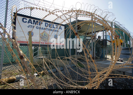 Entrance to the detention Camp Delta on US Naval station Guantanamo Bay ...