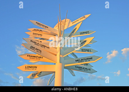 A multi direction signpost showing directions to worldwide cities Stock ...